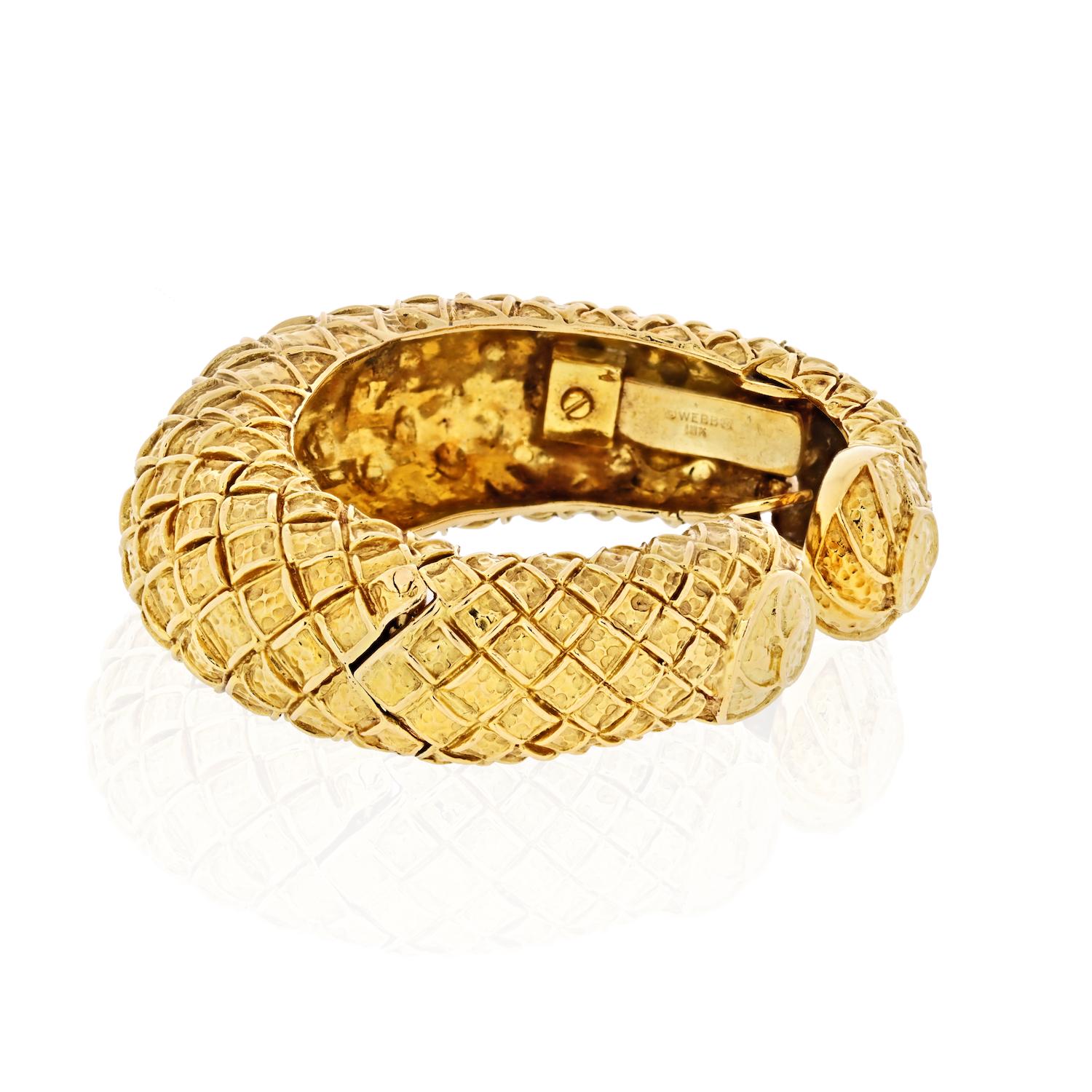 David Webb 18k Yellow Gold Textured Cuff Bangle Bracelet For Sale at ...