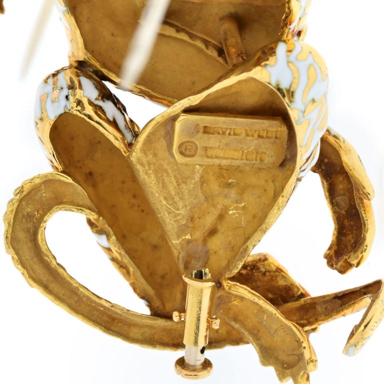 David Webb 18K Yellow Gold White Enamel Gypsy Monkey Brooch For Sale at ...