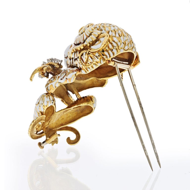 David Webb 18K Yellow Gold White Enamel Gypsy Monkey Brooch For Sale at ...