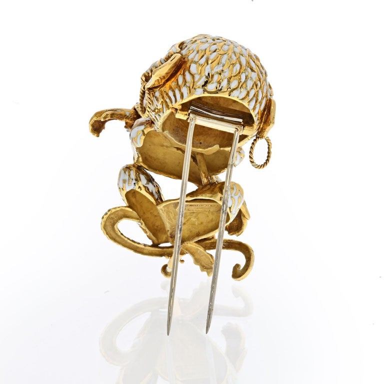 David Webb 18K Yellow Gold White Enamel Gypsy Monkey Brooch For Sale at ...