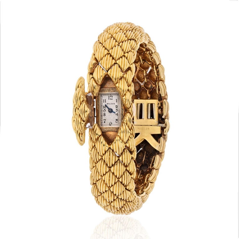 David Webb 18K Yellow Gold Woven Link Bracelet Hidden Cover Watch at ...
