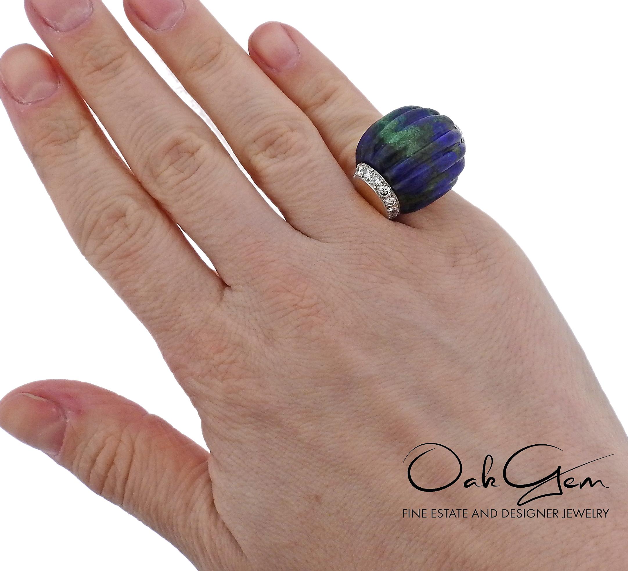 David Webb Azurite Diamond Gold Platinum Ring For Sale at 1stDibs