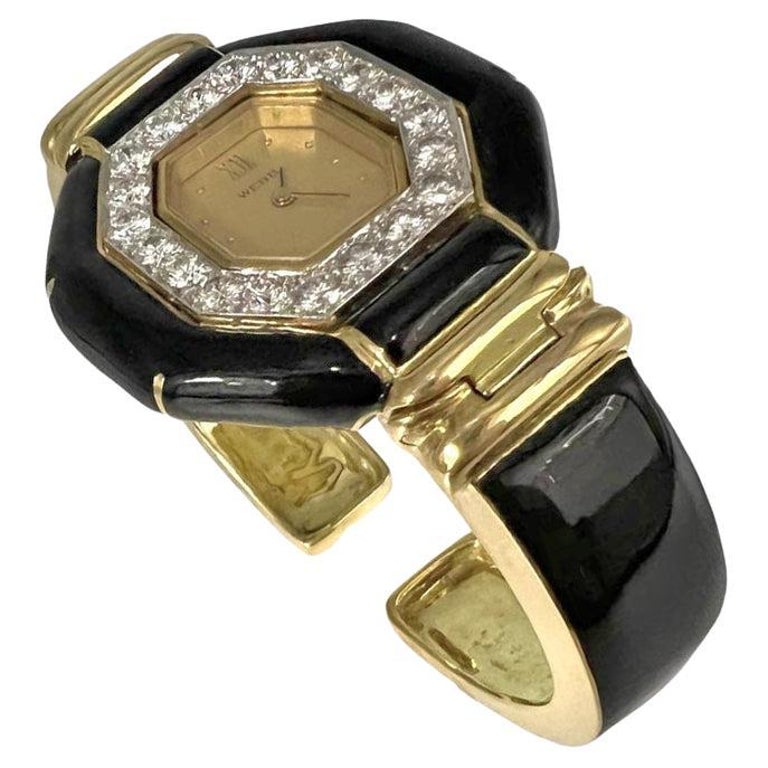 David Webb Black Enamel Diamond Wrist Watch at 1stDibs