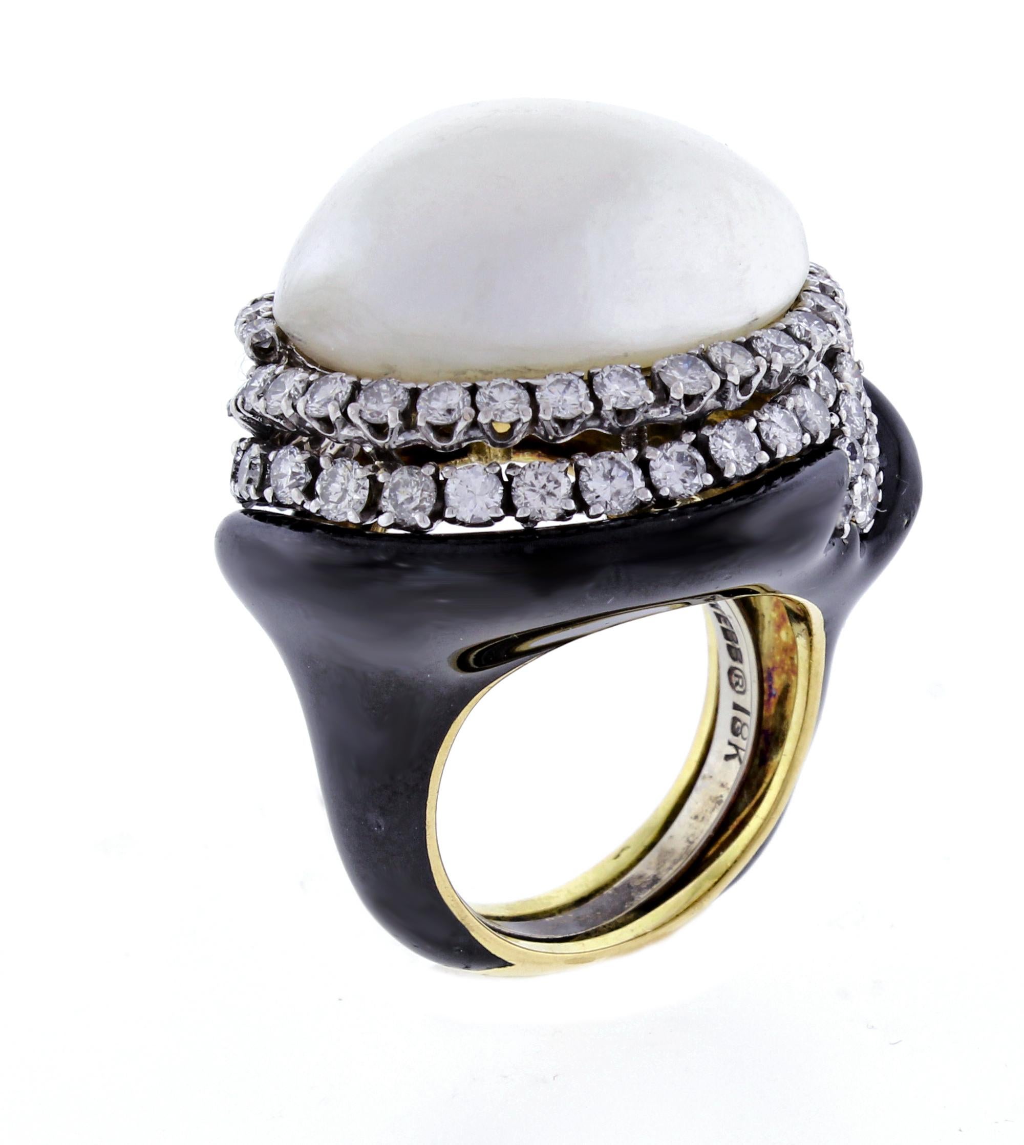 David Webb Black Enamel Mabé Pearl and Diamond Ring at 1stDibs | david ...
