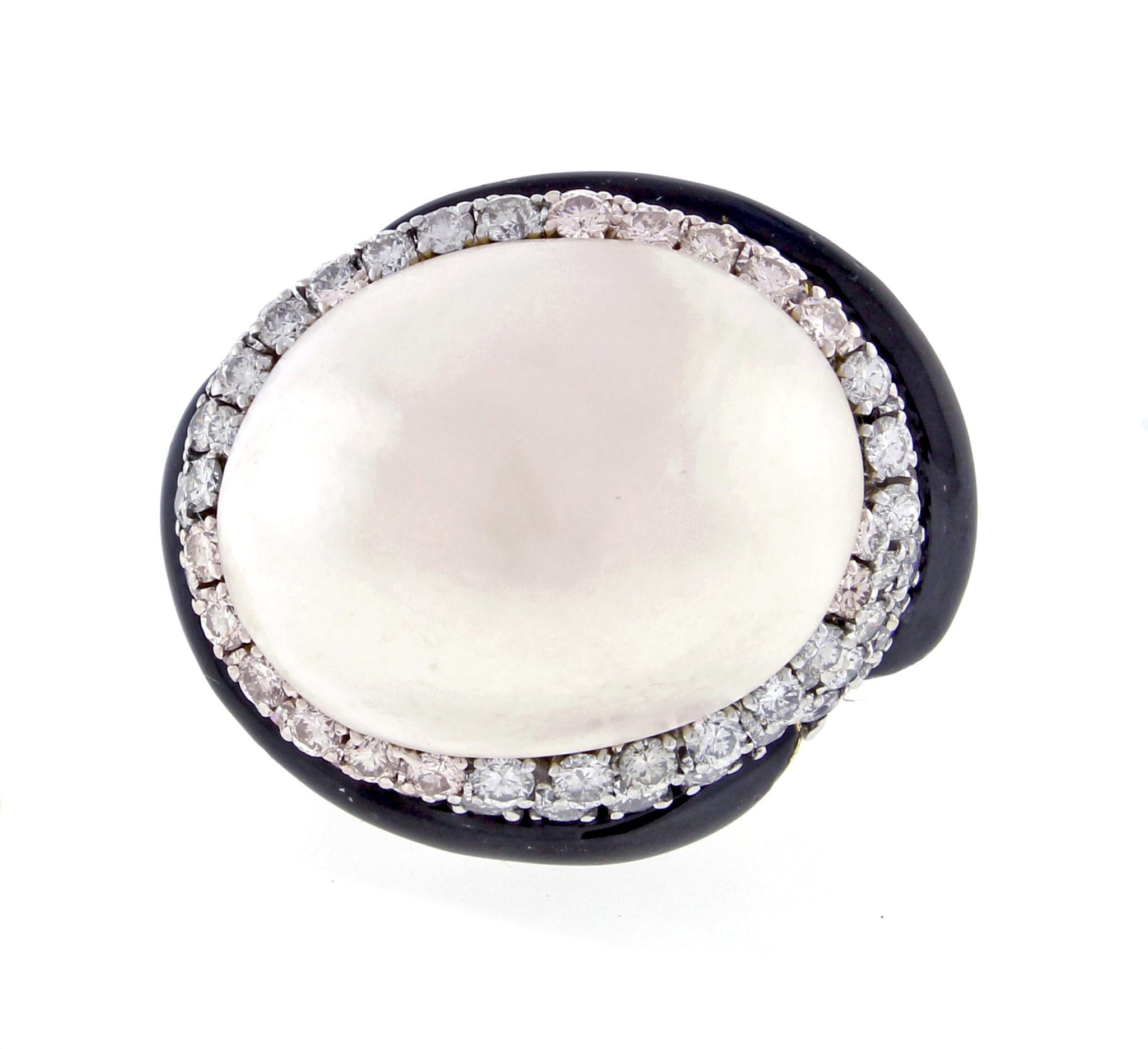David Webb Black Enamel Mabé Pearl and Diamond Ring at 1stDibs | david ...