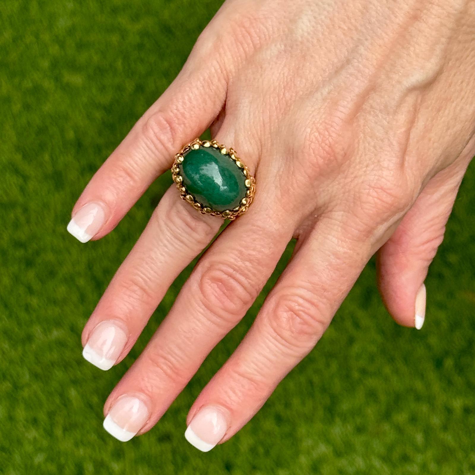David Webb Cabochon Jade 18 Karat Yellow Gold Vintage Cocktail Ring For ...