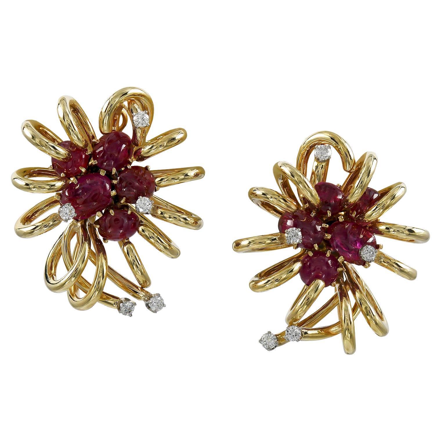 David Webb Ruby Diamond Clip-On Earrings For Sale at 1stDibs | david ...
