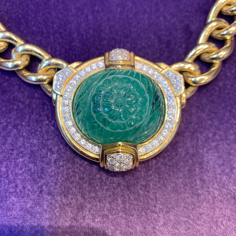 David Webb Carved Emerald Necklace For Sale at 1stDibs