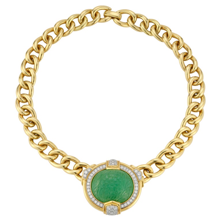 David Webb Carved Emerald Necklace For Sale at 1stDibs