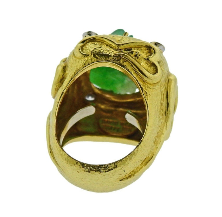 David Webb Carved Jade Diamond Cocktail Ring at 1stDibs