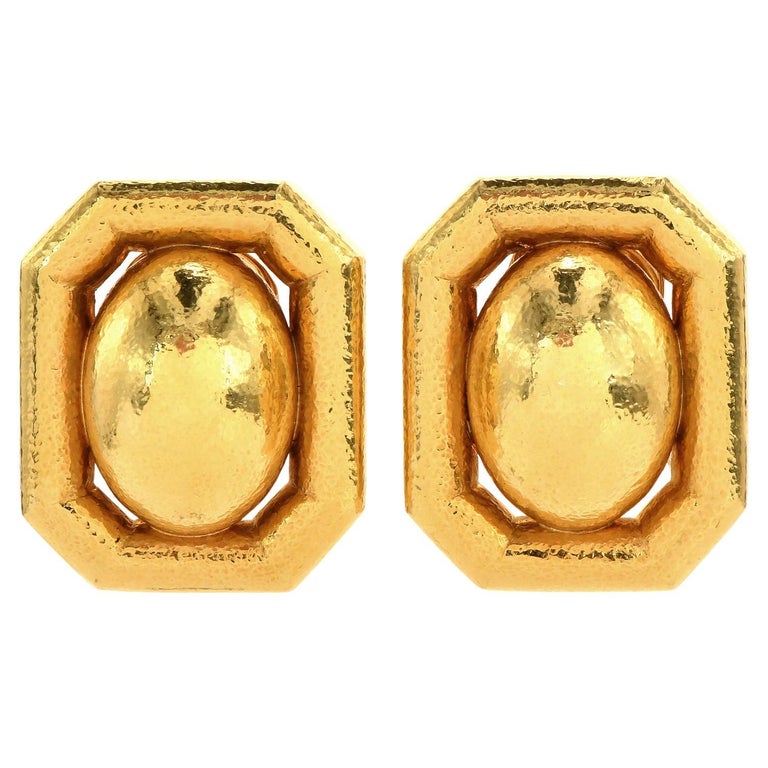 David Webb Chic Hammer Finish 18K Yellow Gold Dome Clip on Earrings For ...
