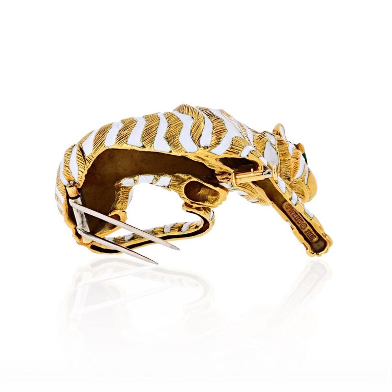 David Webb circa 1970 Tiger White and Gold Enamel Vintage Brooch For ...