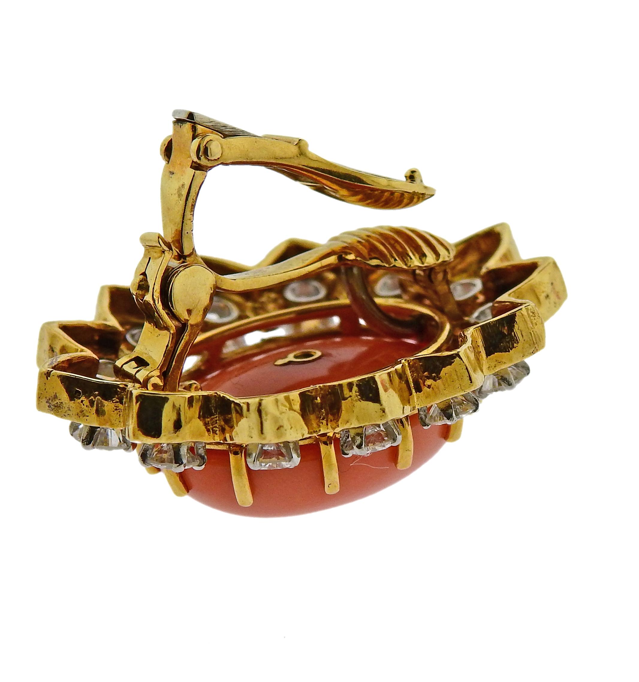 David Webb Coral Diamond Gold Platinum Earrings For Sale at 1stDibs ...