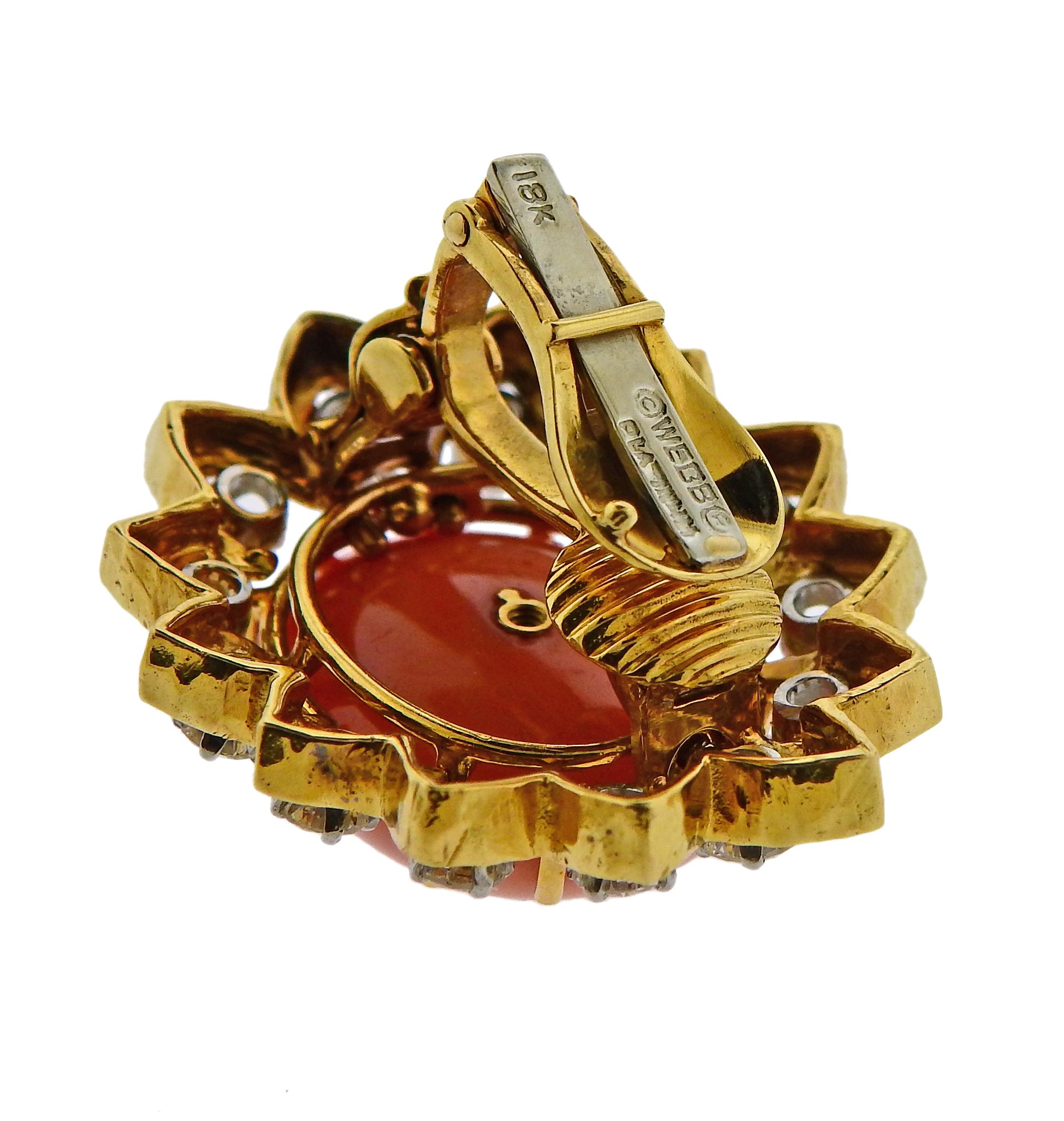 David Webb Coral Diamond Gold Platinum Earrings For Sale at 1stDibs ...