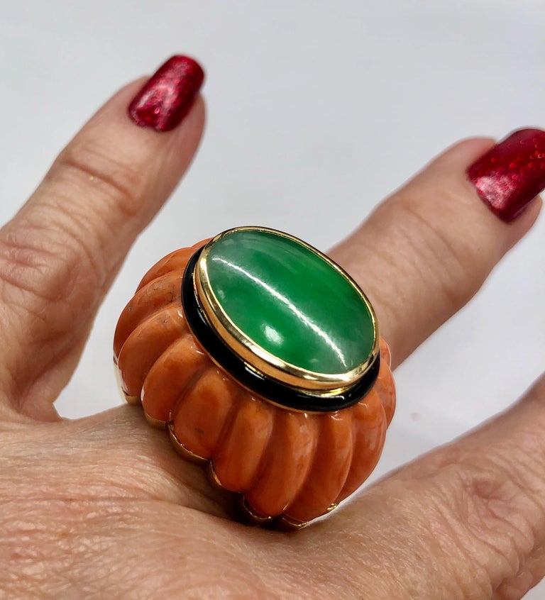 David Webb Coral Jade Ring at 1stDibs