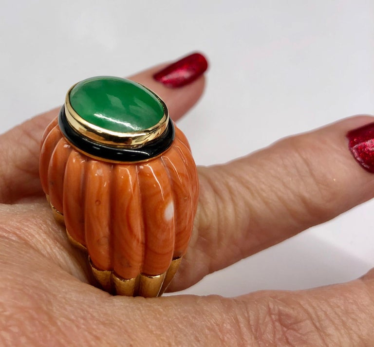 David Webb Coral Jade Ring at 1stDibs
