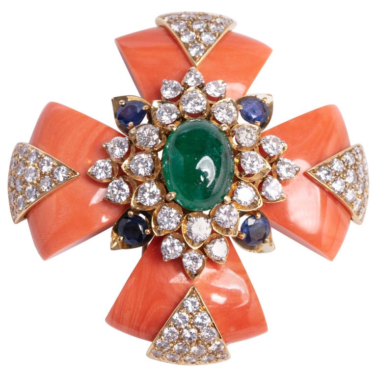 David Webb Coral Maltese Cross Pendant at 1stDibs