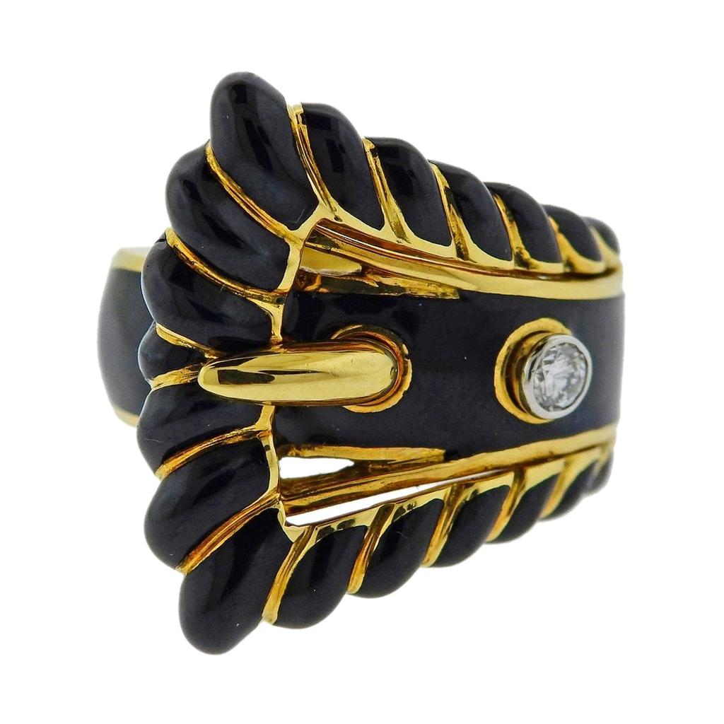 David Webb Diamond Enamel Harlequin Gold Platinum Dome Ring For Sale at ...