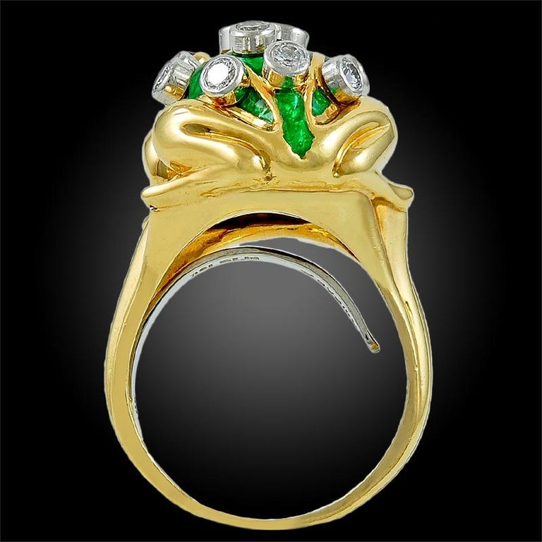 David Webb Diamond Ruby Green Enamel Yellow Gold Frog Ring For Sale at ...