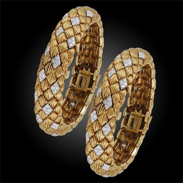 David Webb Diamond Convertible Bombe Bracelet Watch Pair For Sale at ...