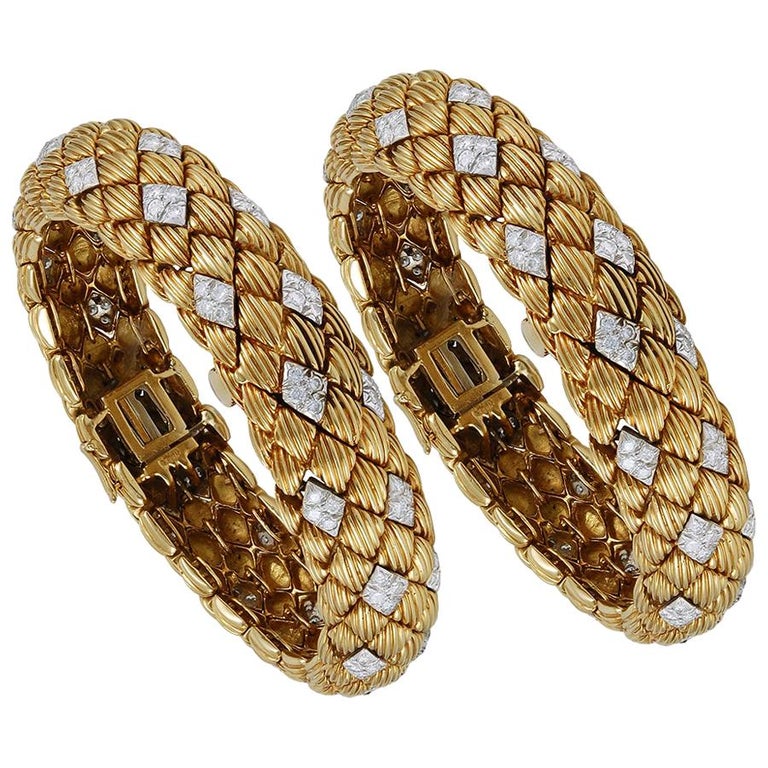 David Webb Diamond Convertible Bombe Bracelet Watch Pair For Sale at ...