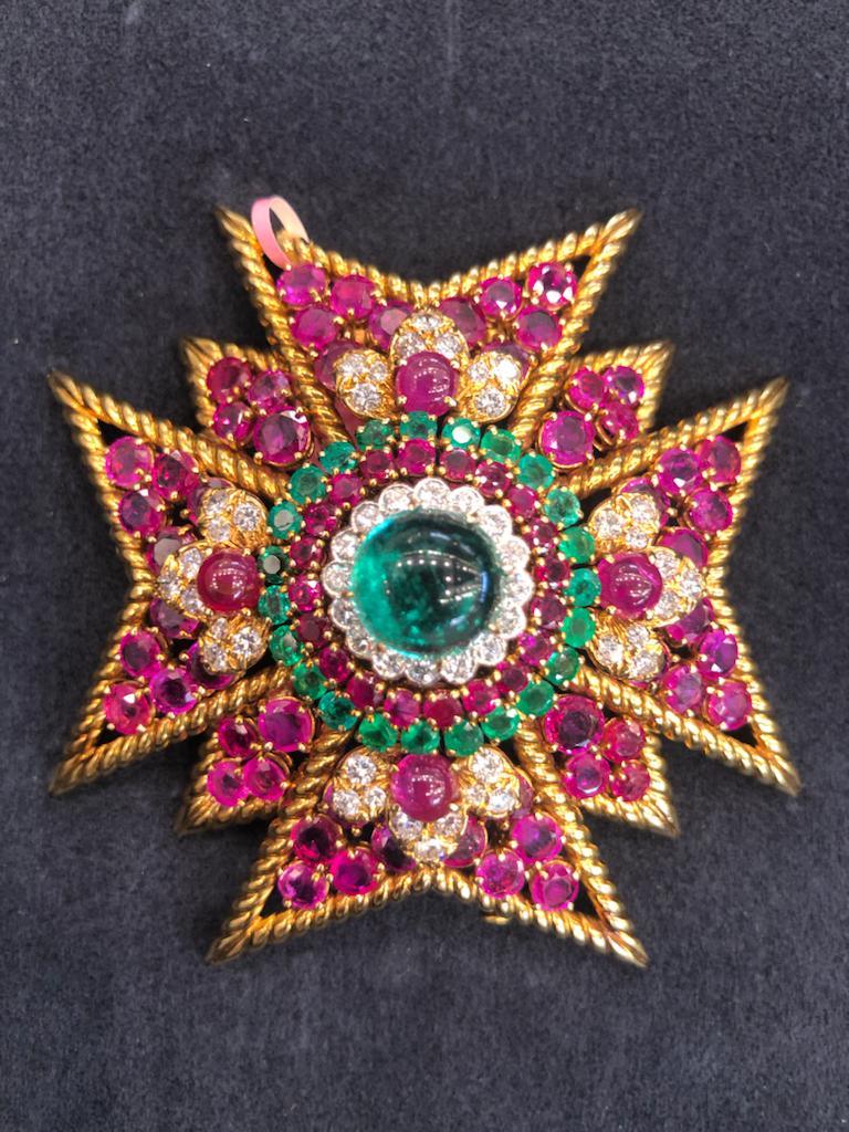David Webb Vintage 1970s Emerald Ruby Diamond Gold Palm Beach Stye ...