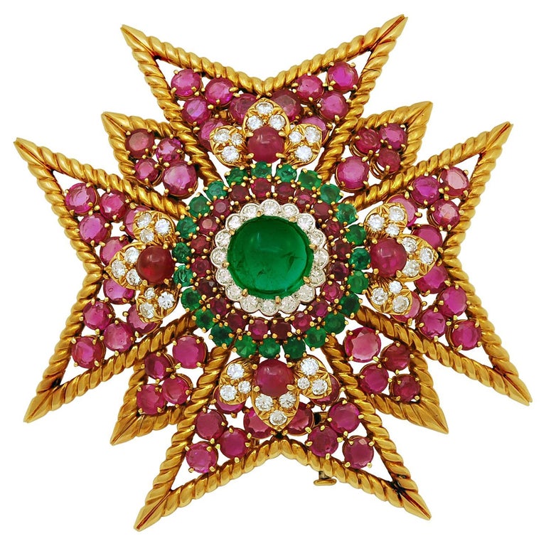 David Webb Vintage 1970s Emerald Ruby Diamond Gold Palm Beach Stye ...