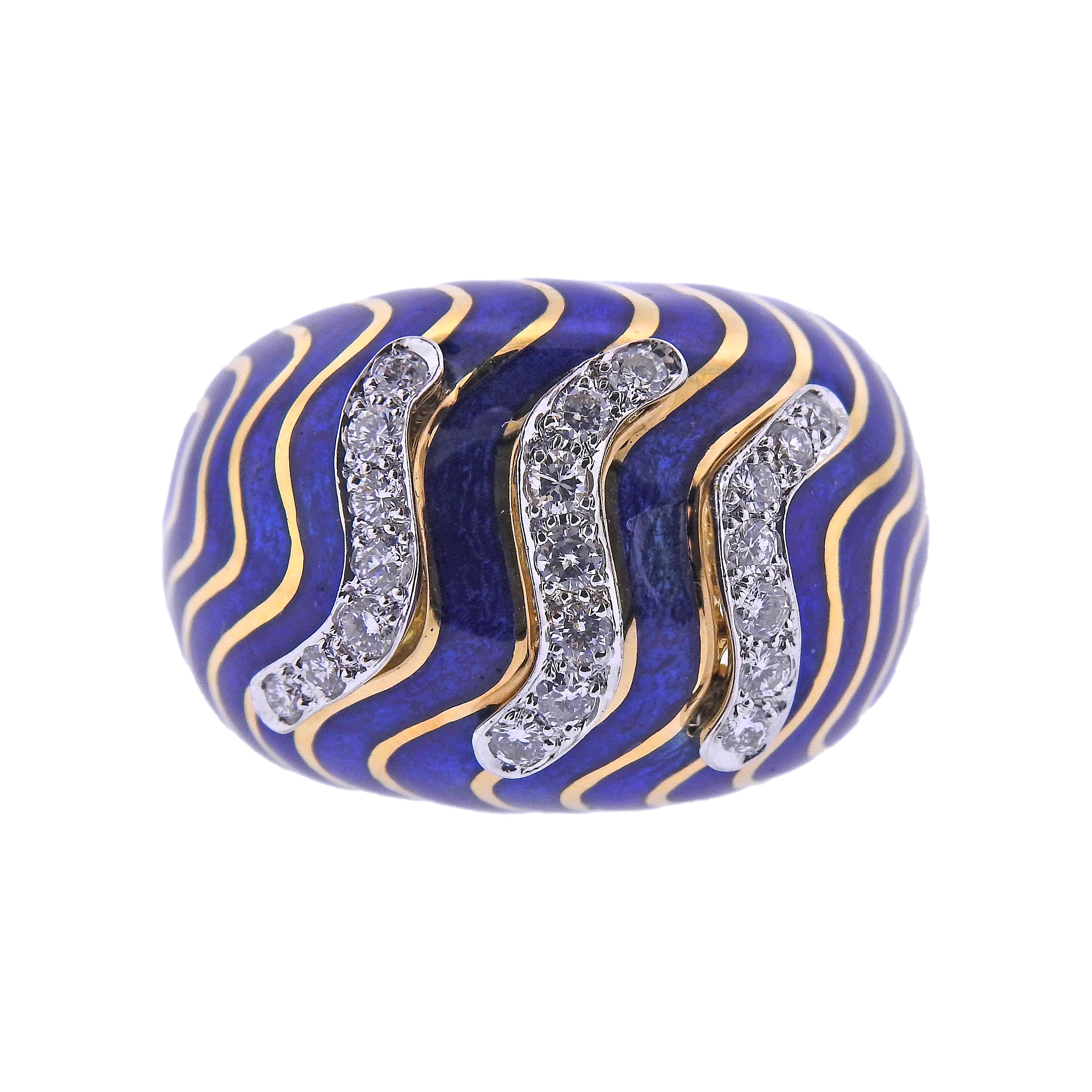 David Webb Diamond Enamel Harlequin Gold Platinum Dome Ring For Sale at ...