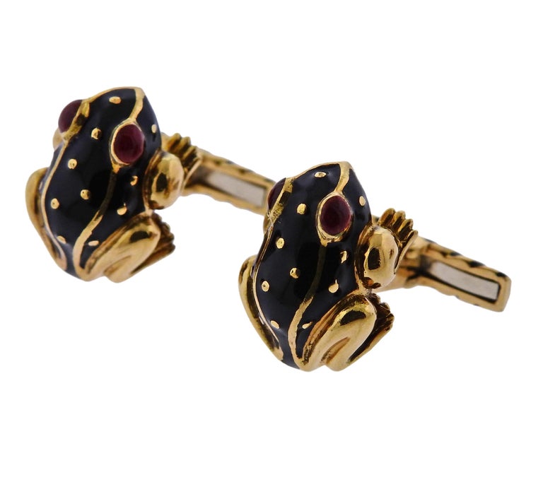 David Webb Enamel Frog Cufflinks Studs Set For Sale at 1stDibs