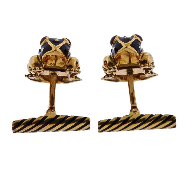 David Webb Enamel Frog Cufflinks Studs Set For Sale at 1stDibs