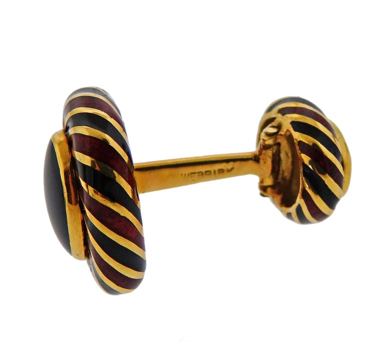 David Webb Enamel Gold Cufflinks Stud Set For Sale at 1stDibs