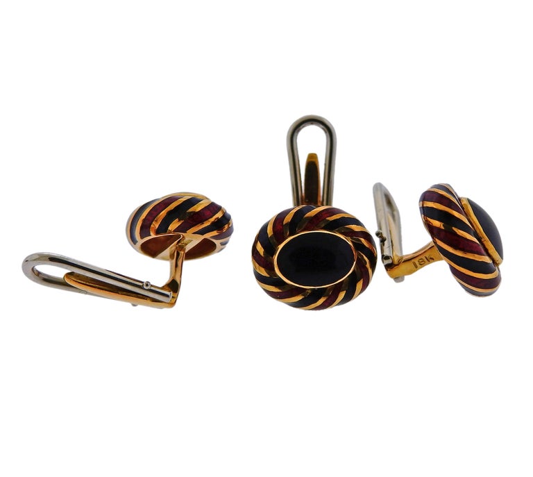 David Webb Enamel Gold Cufflinks Stud Set For Sale at 1stDibs