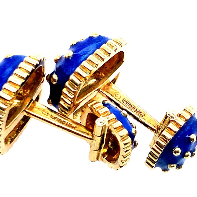 David Webb Gold Blue Enamel Cufflinks For Sale at 1stDibs