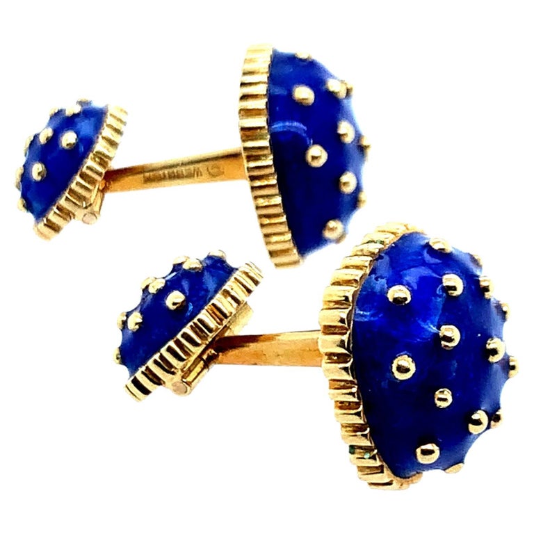 David Webb Gold Blue Enamel Cufflinks For Sale at 1stDibs