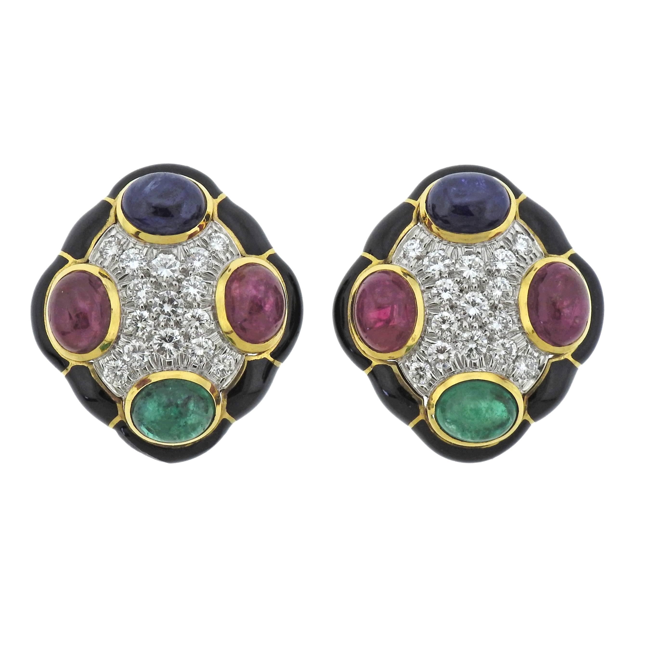 Gold Sapphire Ruby Emerald Diamond Earrings For Sale at 1stDibs | ruby ...