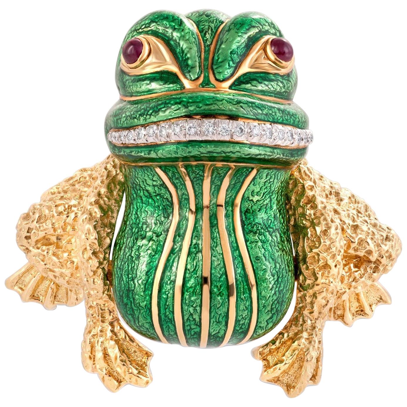 David Webb Green Enamel Frog Pin Brooch For Sale at 1stDibs | david ...