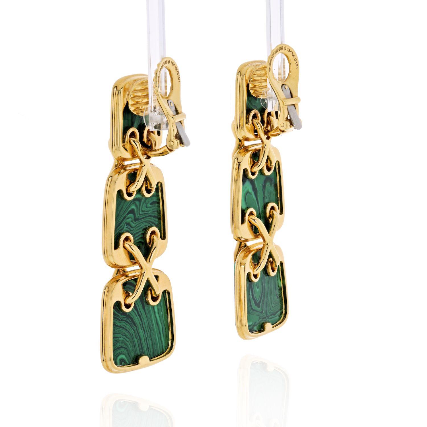 David Webb Green Malachite Cross Stitch Drop Earrings For Sale at 1stDibs