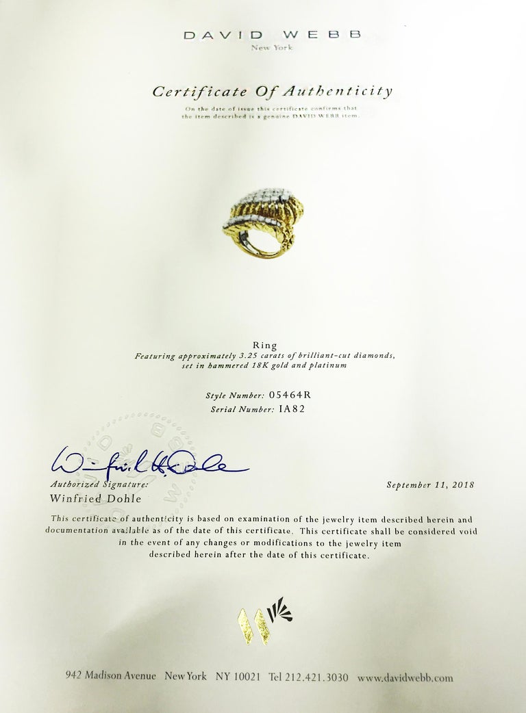 David Webb Hammered Gold and Platinum Diamond Ring at 1stDibs