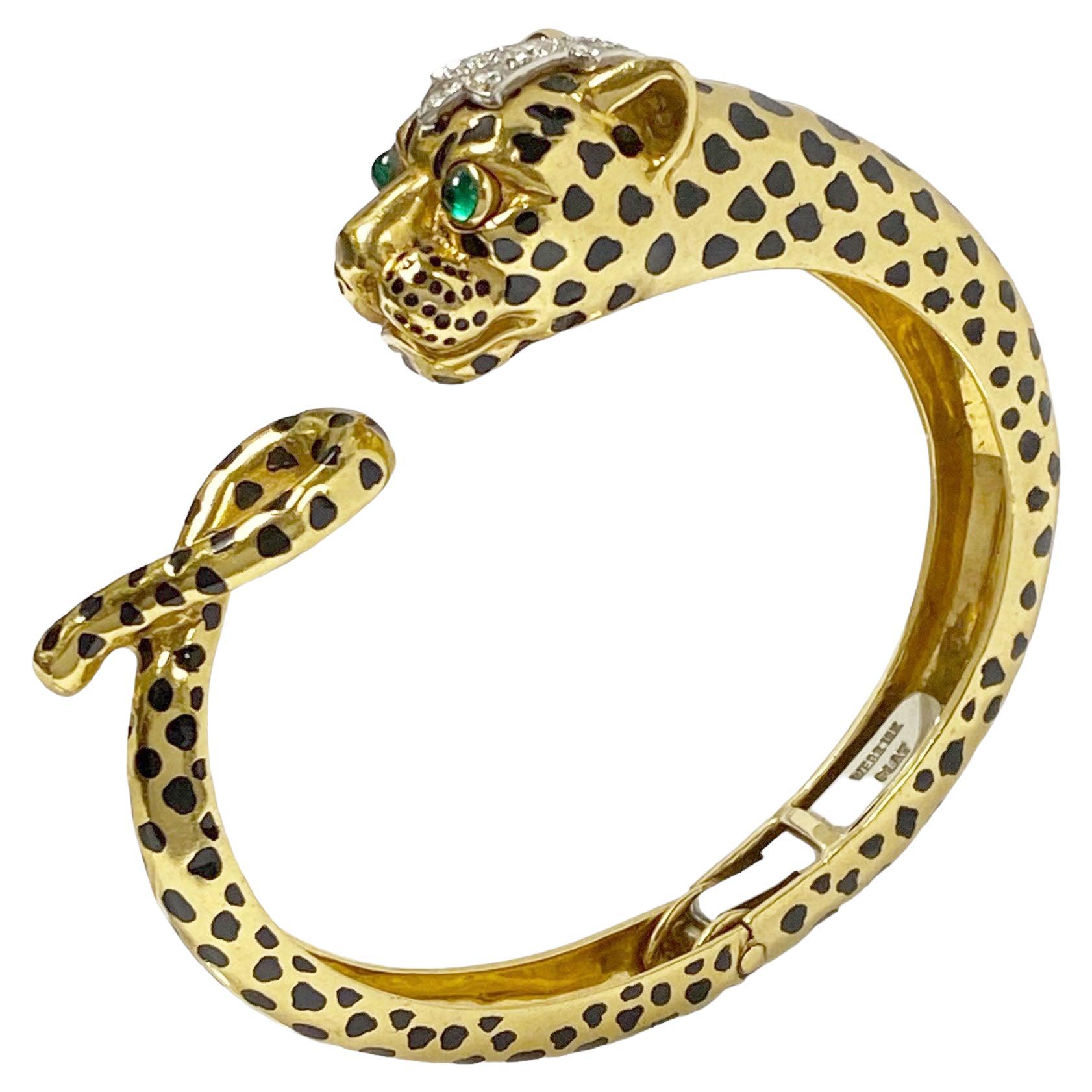 David Webb Double Leopard Chimera Heads Yellow Gold and Gem Set Cuff ...