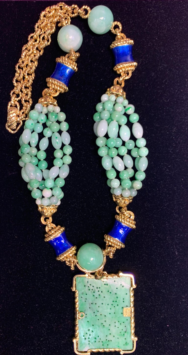 David Webb Jade, Diamond and Enamel Necklace For Sale at 1stDibs