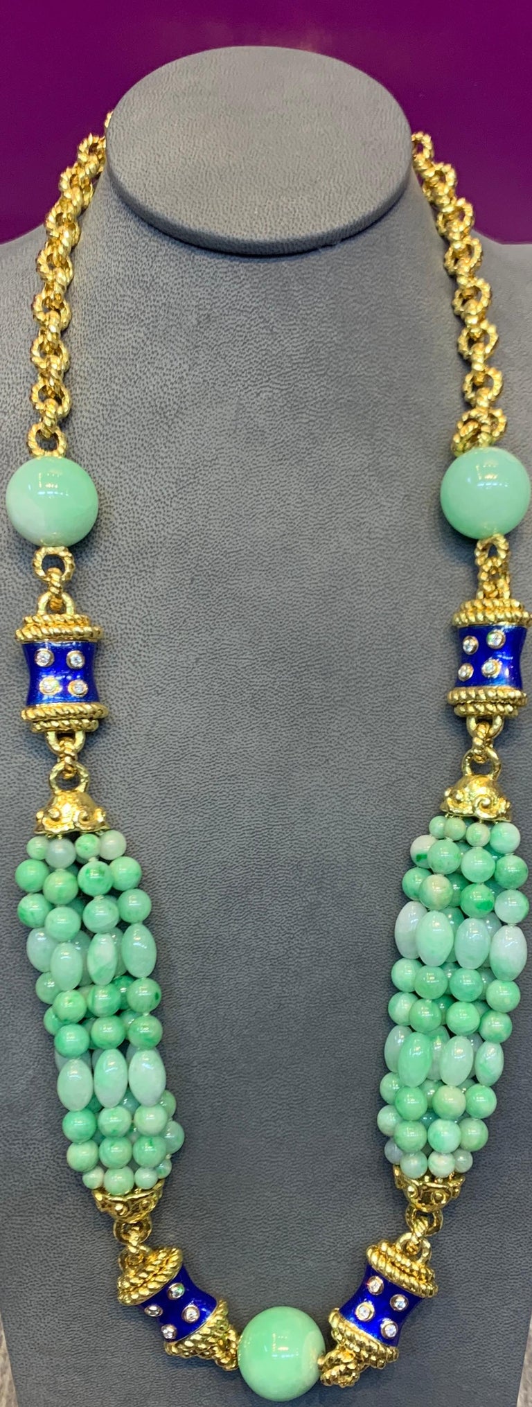 David Webb Jade, Diamond and Enamel Necklace For Sale at 1stDibs