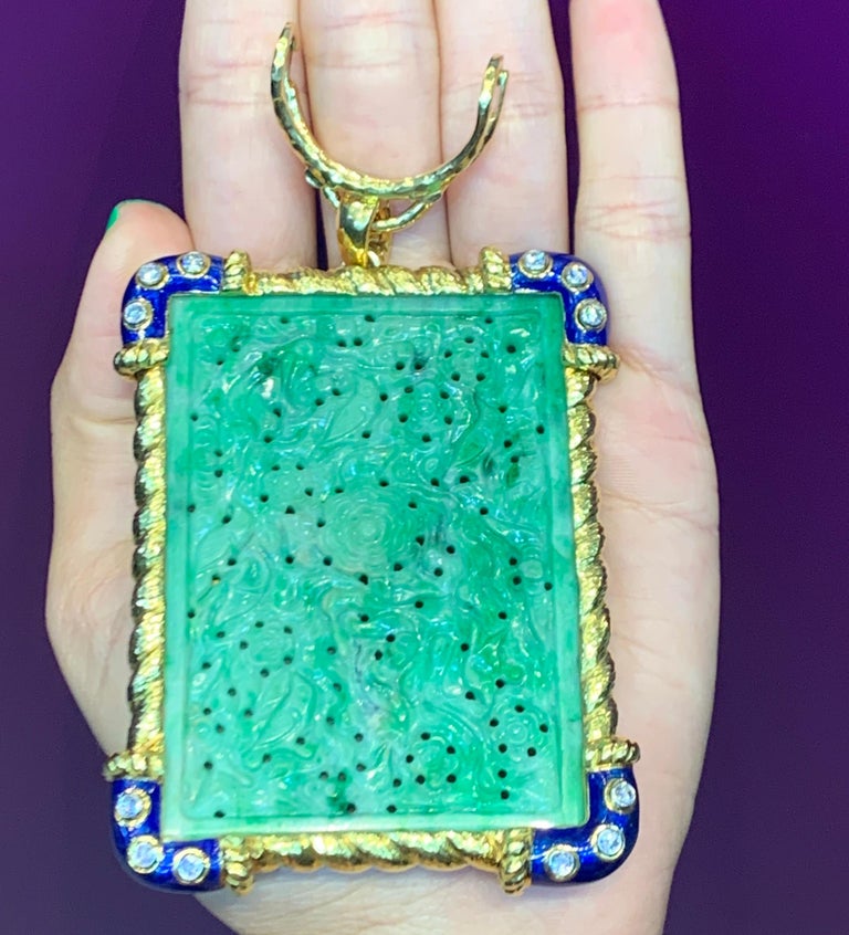 David Webb Jade, Diamond and Enamel Necklace For Sale at 1stDibs