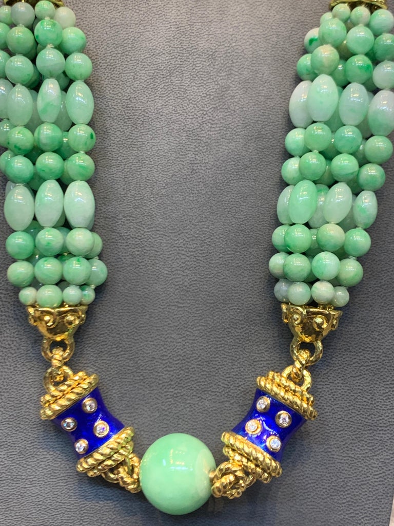 David Webb Jade, Diamond and Enamel Necklace For Sale at 1stDibs