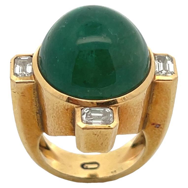 David Webb Men's Emerald and Diamond Ring For Sale at 1stDibs