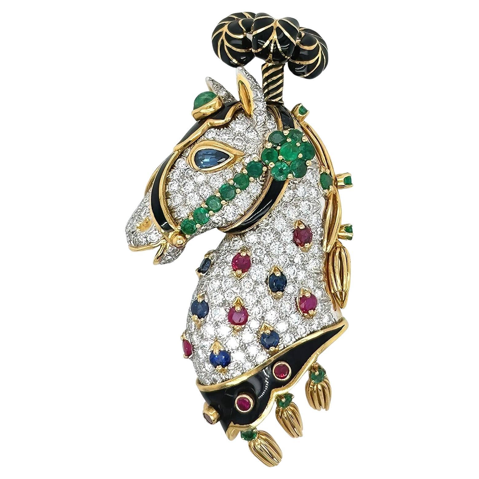 DAVID WEBB Multi Gem Carousel Horse Brooch For Sale at 1stDibs