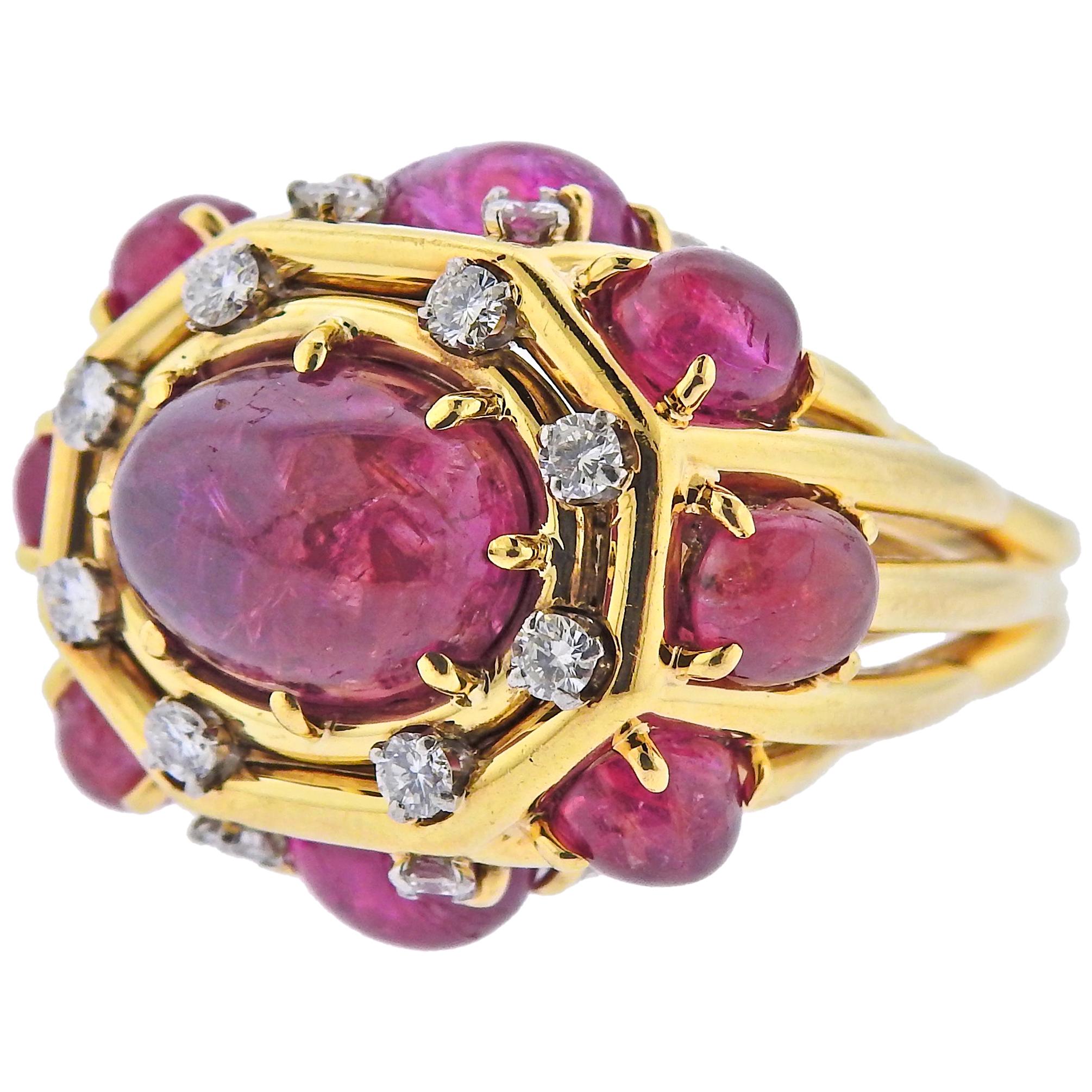 Whimsical David Webb Ruby Gold Owl Ring at 1stDibs