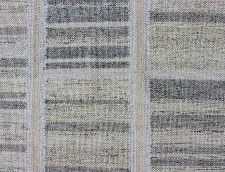 Neutral Stripe Pattern Modern Scandinavian Flat-Weave Rug in Shades of ...