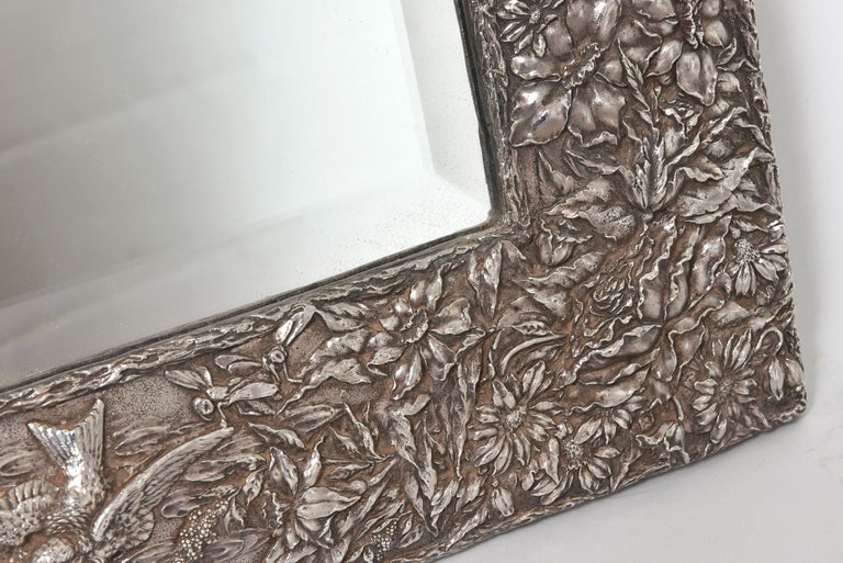 Repoussé Flowers and Birds Sterling Silver Framed Table Vanity Mirror ...