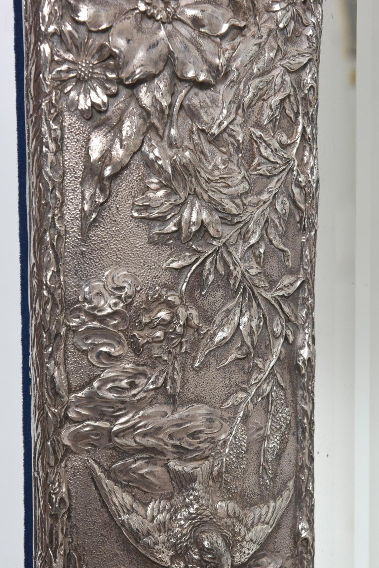 Repoussé Flowers and Birds Sterling Silver Framed Table Vanity Mirror ...