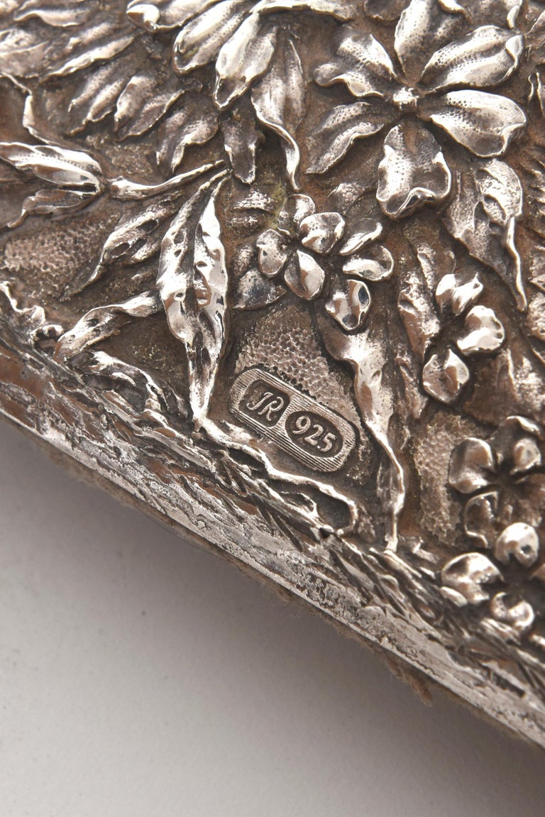 Repoussé Flowers and Birds Sterling Silver Framed Table Vanity Mirror ...